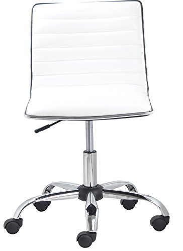 BTEXPERT BTExpert Swivel Mid Back Armless Ribbed Designer Task Chair Leather Soft Upholstery Office Chair - White