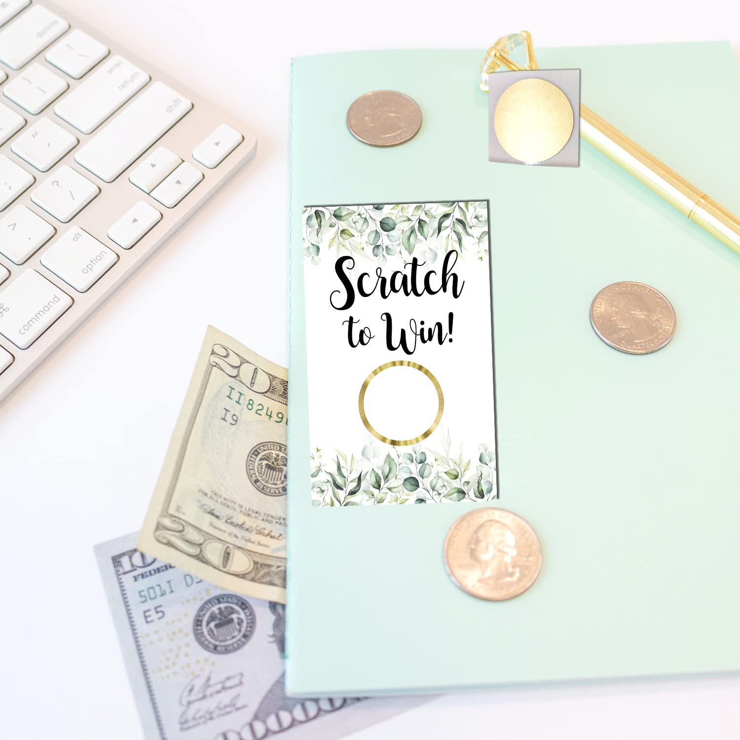 50 Greenery Scratch Off Game Cards, Greenery Lottery Tickets, Activities For Bridal Shower Activity, Baby Shower Raffle Ticket Reveal to Win Event Prizes.