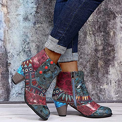 justHIGH Women's Closed Round Toe Suqare Heels Zipper Short Booties Chunky Ankle Bootie Shoes