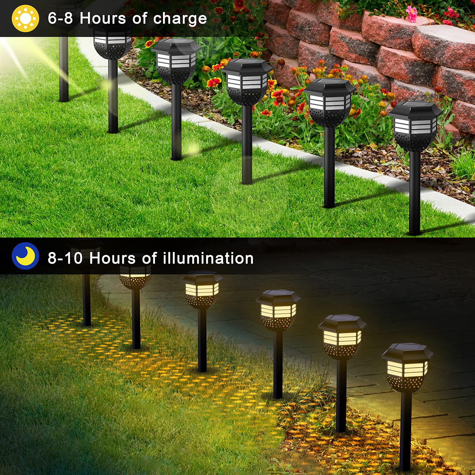 6 Pack Solar Garden Lights, ZNFRT Outdoor Solar Pathway Lights, IP65 Waterproof Solar Powered Landscape Lights, Auto On/Off Solar Lights Outdoor for Yard, Patio, Lawn, Walkway (Warm White)