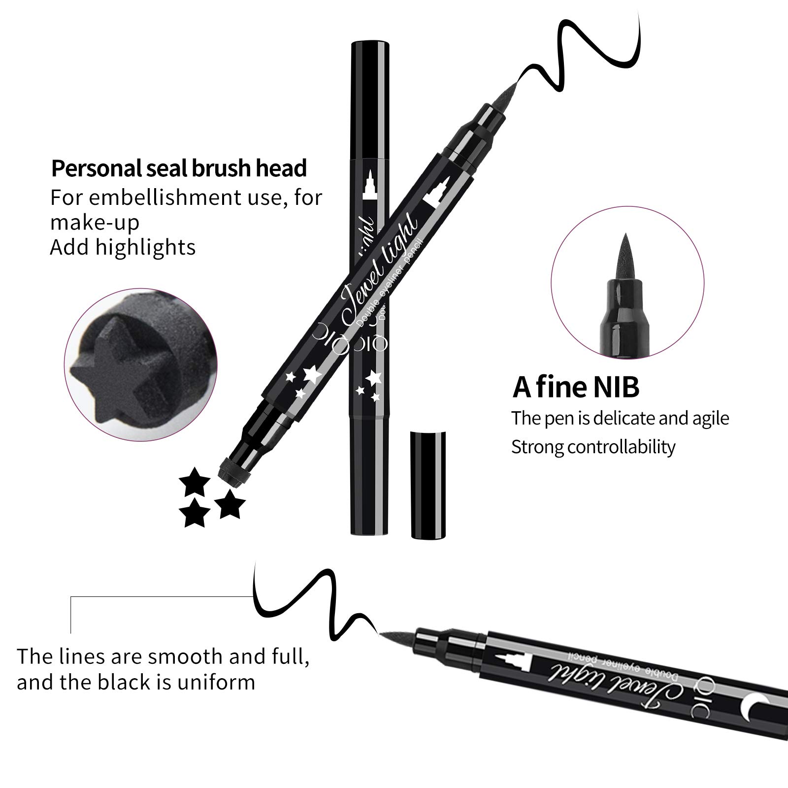 Jutoe 1Pcs Dual Ended Eyeliner Stamp,Waterproof Liquid Eyeliner With Heart Seal Stamp,Long Lasting Seal Eyeliner Pen For Makeup,Eye Decoration Eye Liner Makeup Tool Black No smudge (02# Heart)