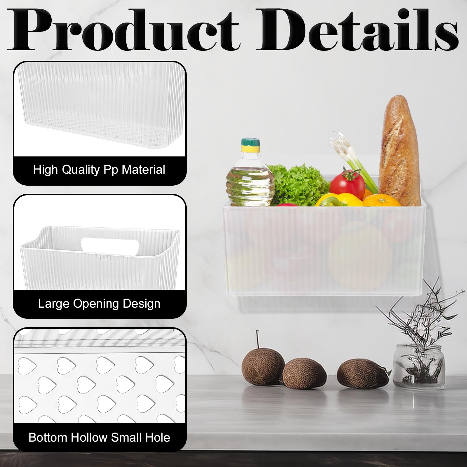 6 Pack Storage Organizer Bins Wall Mounted Organizer Basket Stackable Fridge Cabinet Door Bin Plastic Hanging Baskets with Self-adhesive Hooks for Kitchen Bathroom Pantry Freezer Under Sink - BPA Free
