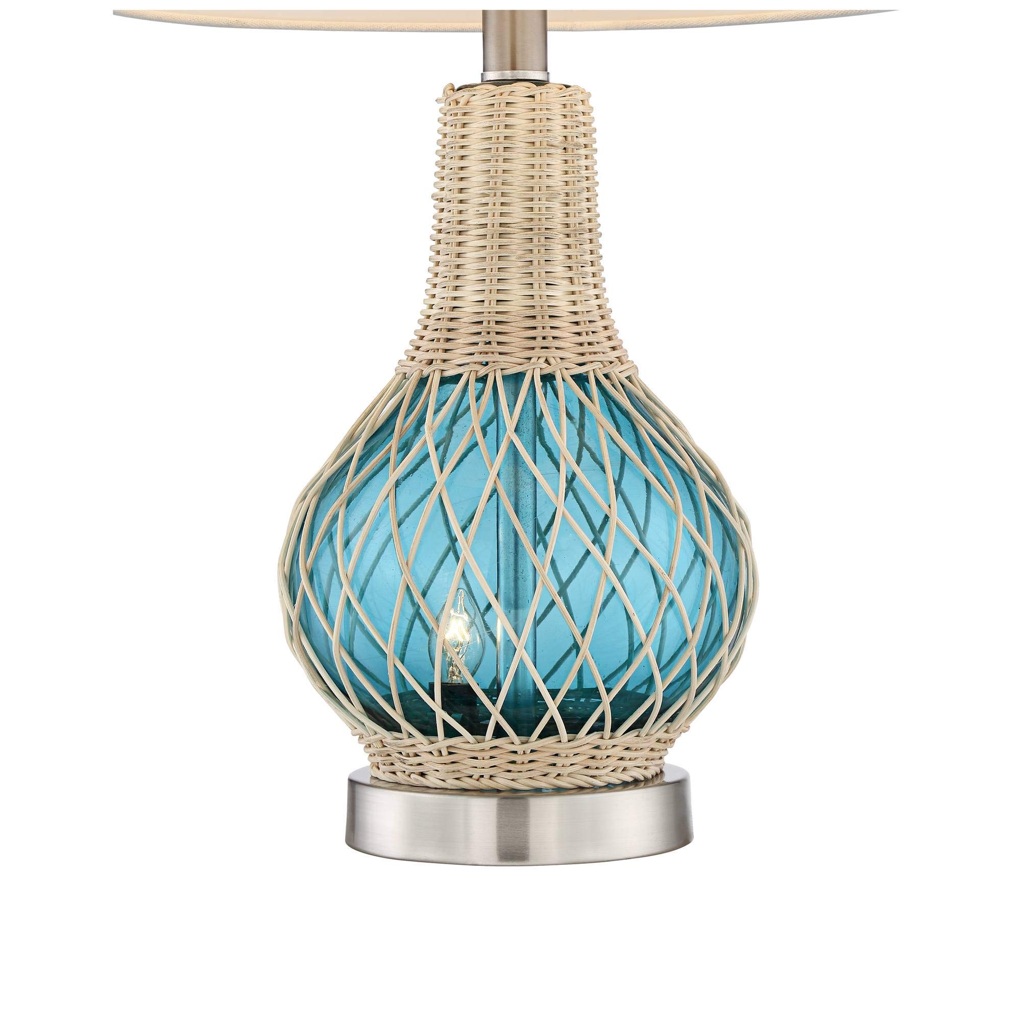 360 Lighting Alana Coastal Accent Table Lamp with Nightlight LED 22.75" High Rope Blue Glass Gourd White Fabric Drum Shade Decor for Living Room Bedroom Beach House Bedside Nightstand Home
