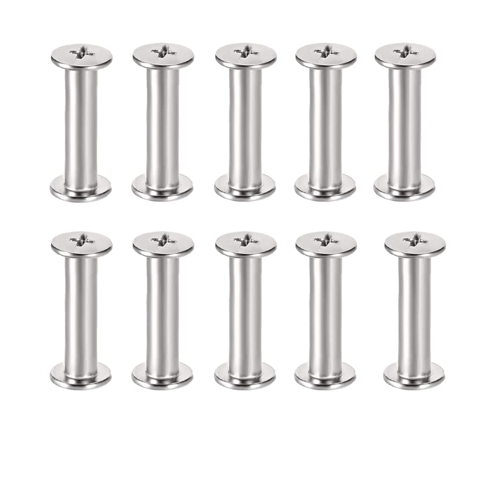 Juvielich 10 Sets Screw Post Fit for 3/16"(5mm) Hole Dia,Binding Screws Female M5x45mm Belt Buckle Binding Bolts Leather Fastener for Scrapbook Photo Albums Binding,Leather Bags,Boots,DIY Enthusiasts