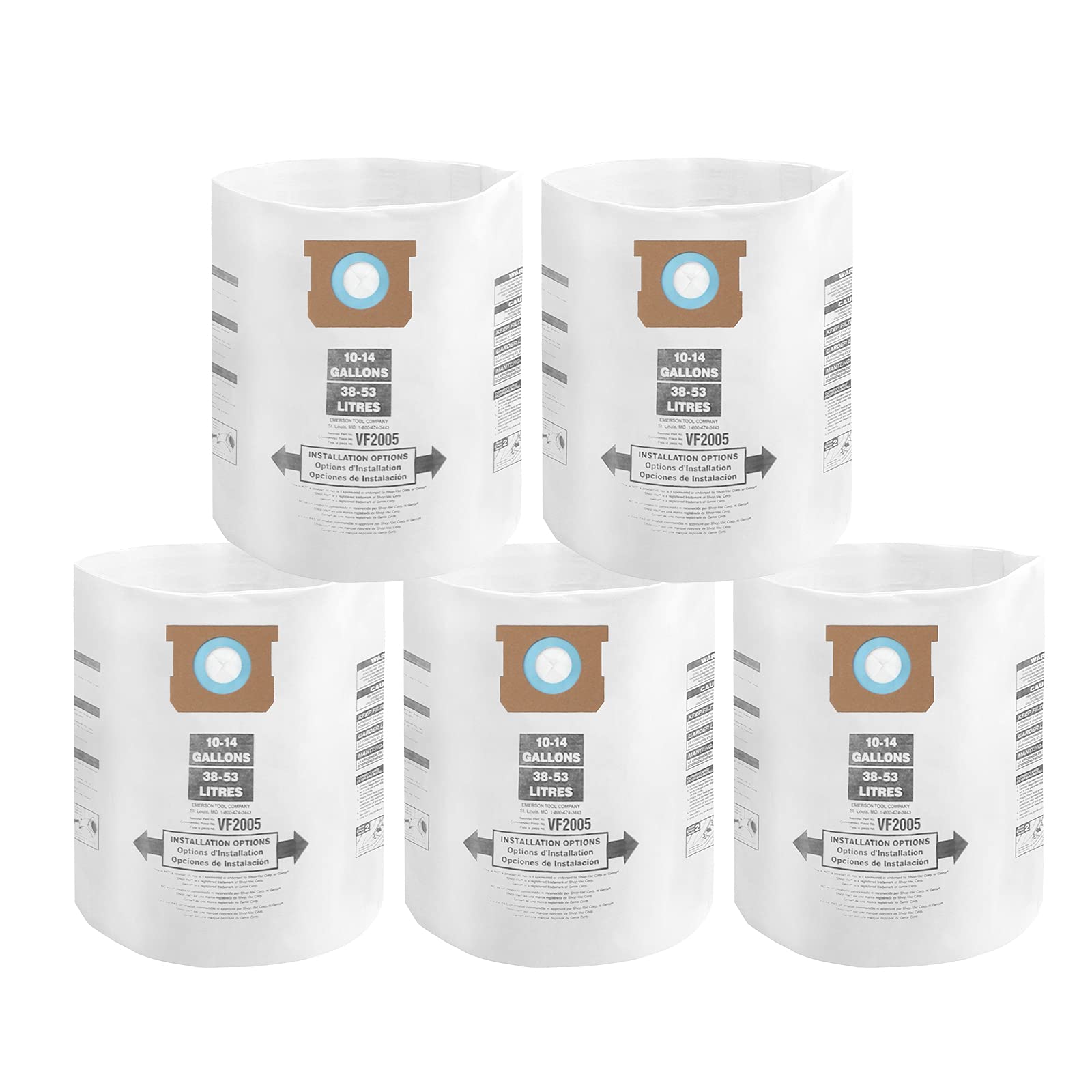 ALYYDBG for Shop Vac Bags 10-14 Gallon, Type F 90662 9066200 9066233; Type I 90672 9067200 9067233; VF2005, High Efficiency Disposable Fine Dust Collection Vacuum Filter Bags (5 Pack)