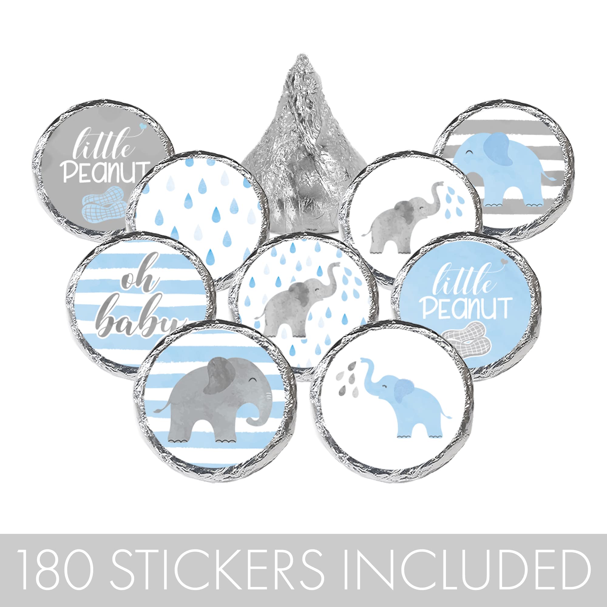 Blue Elephant Baby Shower Favor Stickers - 180 Labels