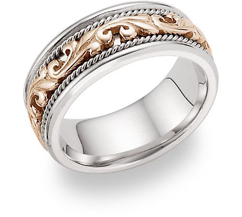14K White and Rose Gold Paisley Wedding Band