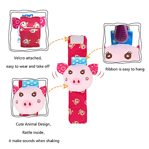 LAMMAZ Baby Soft Rattle, Baby Infant Wrists Rattle and Foot Rattles Finders Socks Set Developmental Soft Toys for Newborn (8 PCS -B)
