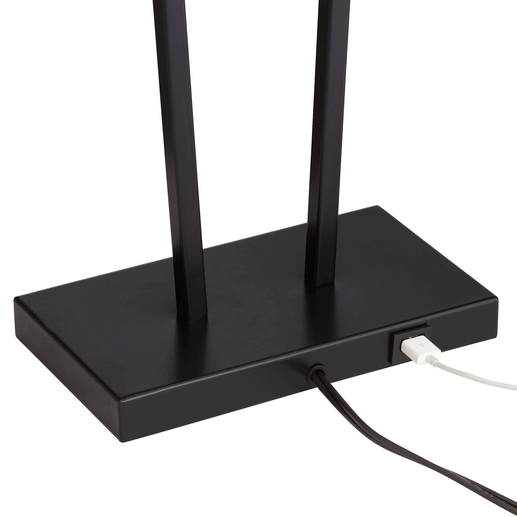 360 Lighting Cole Modern Minimalist Table Lamps 27" Tall Set of 2 with USB Charging Ports Black Metal White Rectangular Shade for Living Room Bedroom House Bedside Nightstand Home Office