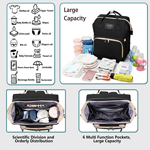 Lamroro Diaper Bag Backpack, Baby Nappy Changing Bags Multifunctional Travel Backpack, Large Capacity, Waterproof, Sunshade, Built-in USB Charging Port Stylish Black