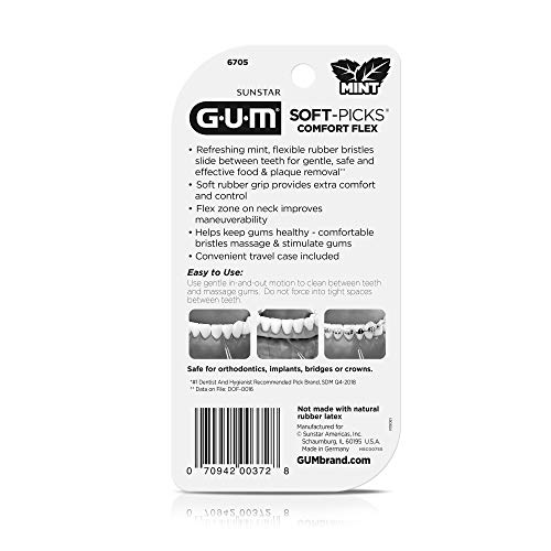 GUM Soft-Picks Comfort Flex, Easy to Use Dental Picks for Teeth Cleaning and Gum Health, Disposable Interdental Brushes with Convenient Carry Case, Dentist Recommended Dental Floss Picks, 80ct (4pk)