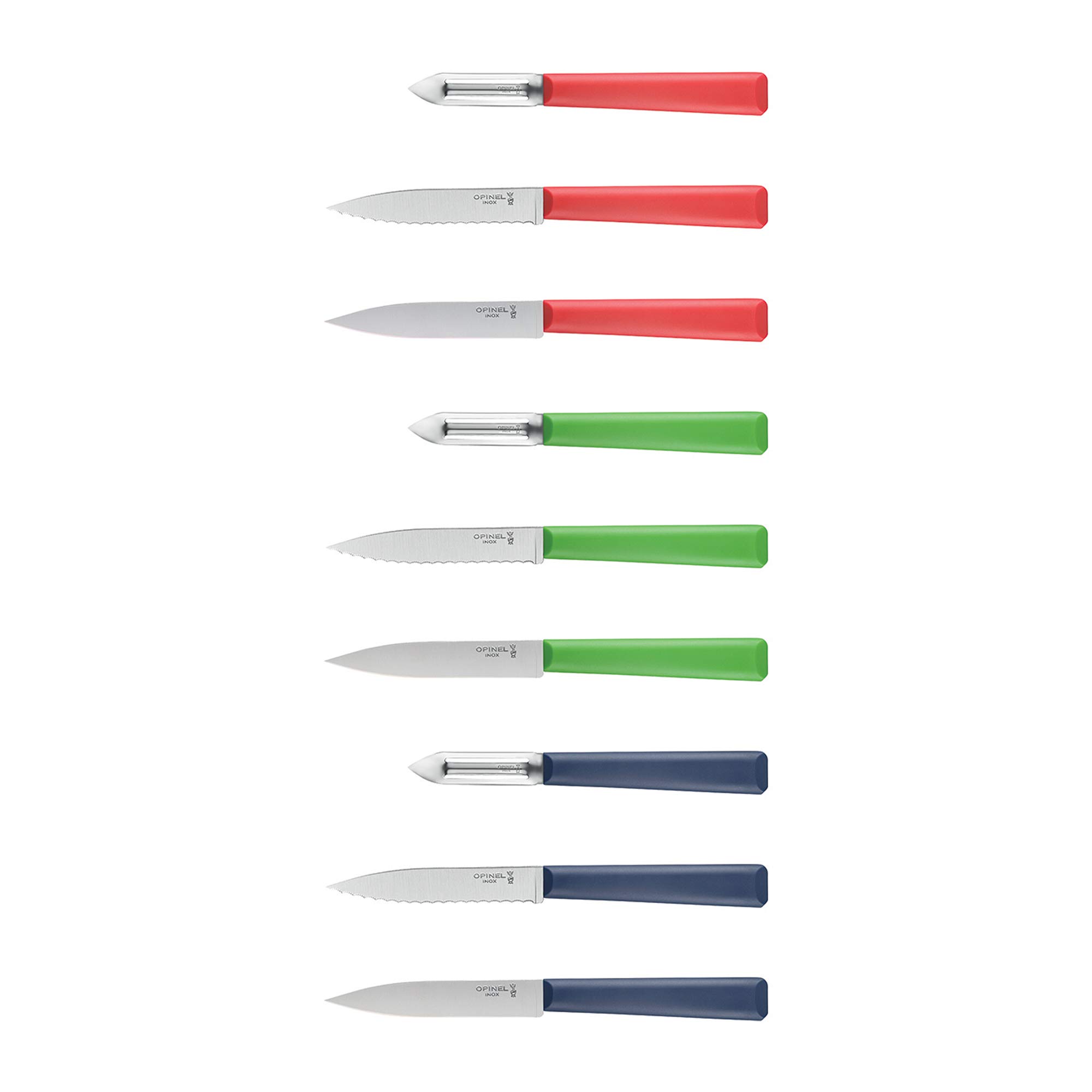 Opinel Les Essentials+ No. 313 Serrated Paring Knife, Corrosion Resistant + Dishwasher Safe, Made in France, Red
