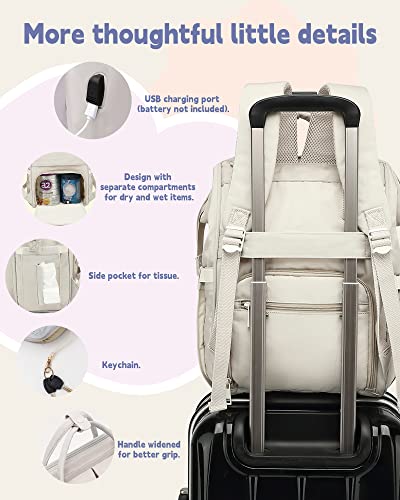 AUYRE Diaper Bag Backpack Nappy Changing Bags Waterproof Travel Backpack with USB Charging Port & Stroller Straps Baby Shower Gifts (Beige)