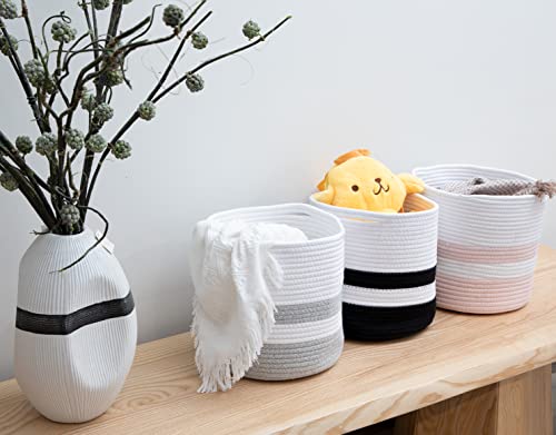 BURFERLY Mini Collapsible Laundry Hamper for Baby Pure Cotton Rope Storage Basket with Handles Dirty Clothes Hamper Storage Bins Organizer for Nursery, Laundry, Towel, Clothes (9.8''x10.2'', Black)