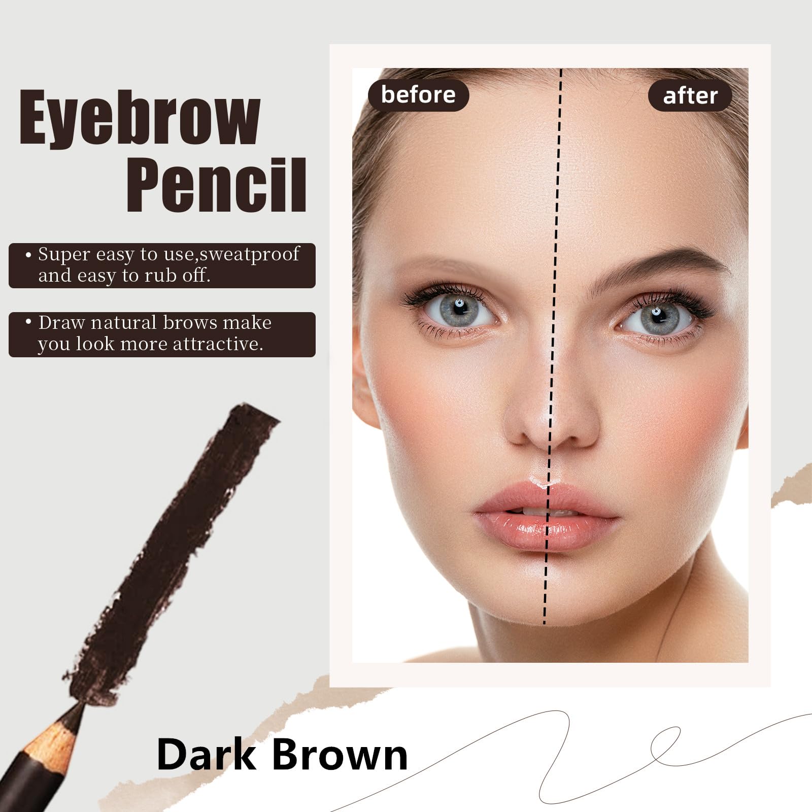 Go Ho 12 PCS Dark Brown Eyebrow Eyeliner Pencils,Sweatproof Eyebrow Pencil,Long-lasting Nice Color Eye Brow Gel Pen Makeup Brow Tint Sticks(Dark Brown)