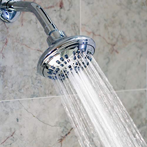 6 Function Adjustable Luxury Shower Head - High Pressure Boosting, Wall Mount, Bathroom Showerhead For Low Flow Showers, 2.5 GPM - Chrome