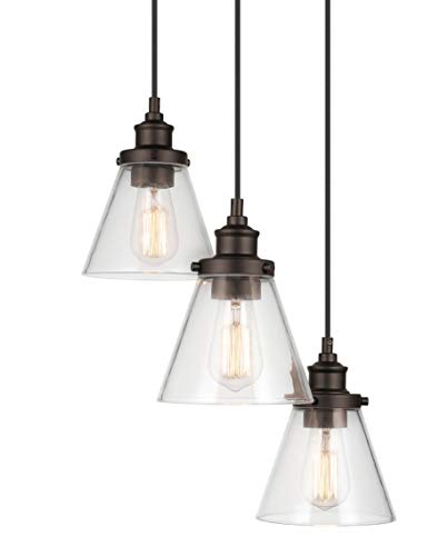 Globe Electric 61038 Jackson 3-Light Pendant, Dark Bronze, Clear Glass Shade, Bulbs Included