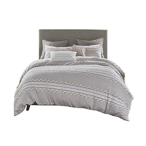 INK+IVY 100% Cotton Comforter Set Trendy Stripe Textured Design, Modern Down Alternative, All Season Cozy Bedding with Matching Shams, King/Cal King, Taupe Jacquard Stripes