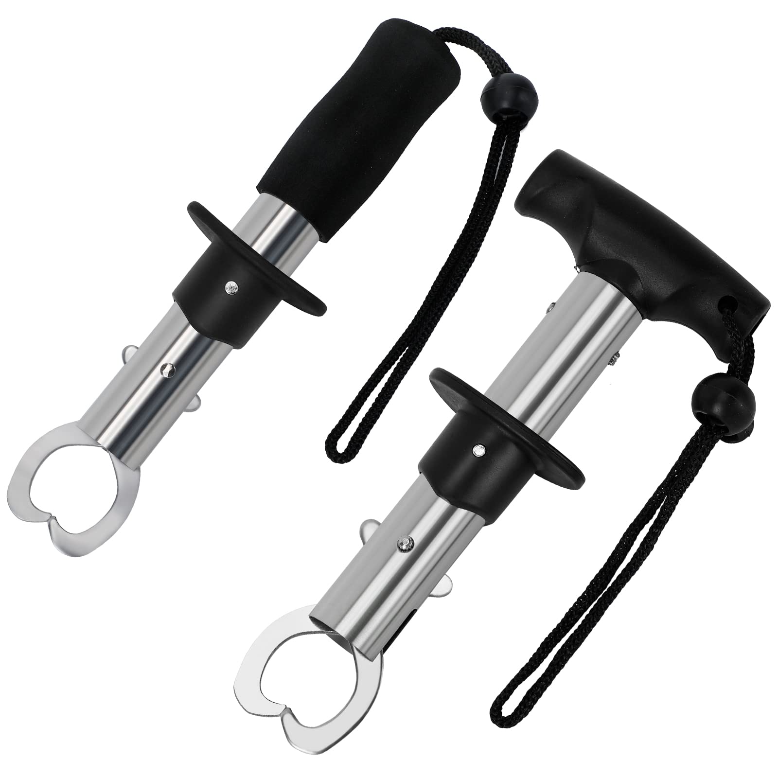 2-Pack Straight Handle T-Shaped Fish Lip Gripper Fish Catcher Stainless Steel Tool Fishing Gift Tackle, Black