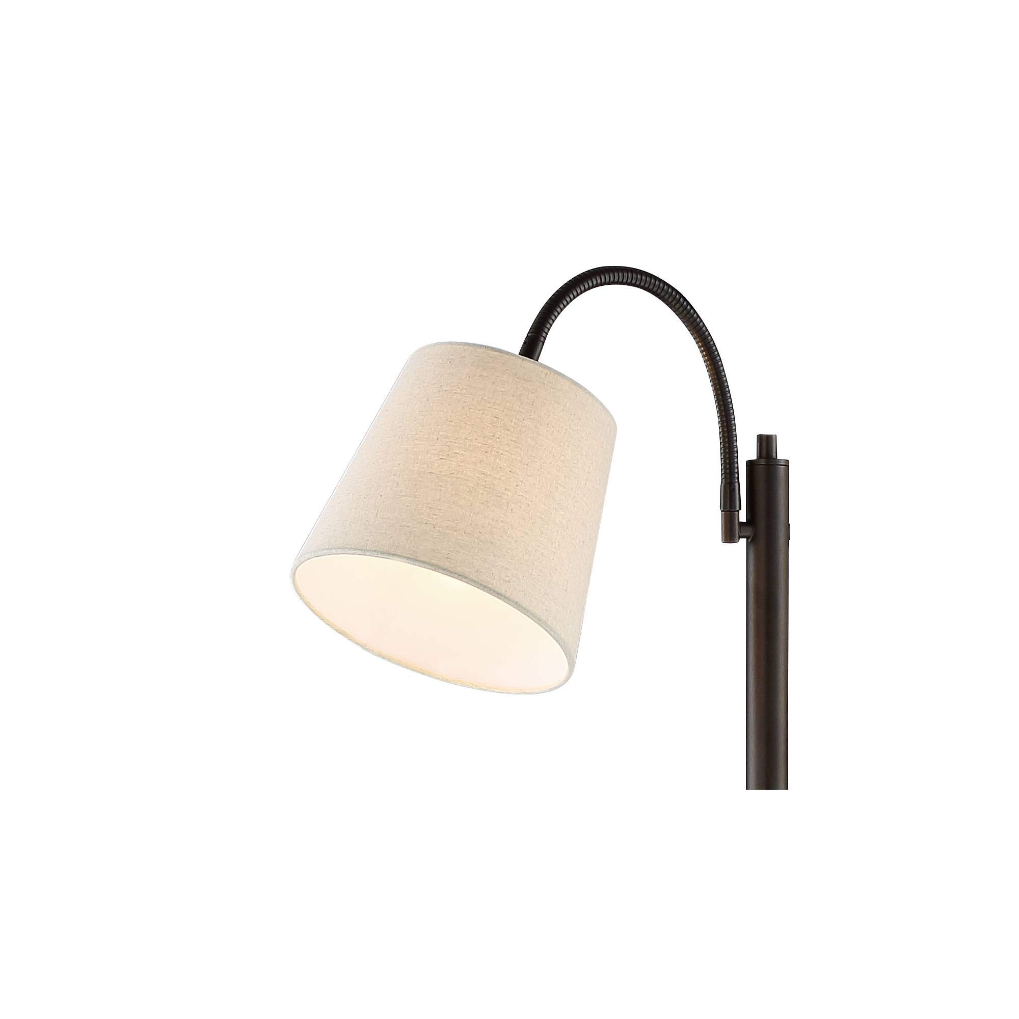 360 Lighting Seneca Modern Standing Floor Lamp 56" Tall Dark Bronze Brown Twin Arm Adjustable Gooseneck Neutral Cotton Drum Shade for Living Room Reading House Bedroom Home