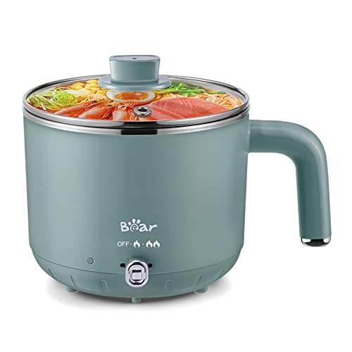 Bear Hot Pot, Rapid Noodles Cooker, 1.2L Electric Pot for Ramen, Shabu Shabu, Egg, Dumplings, Soup, Porridge, Oatmeal with 2 Power Setting, Over-Heating&Boil Dry Protection
