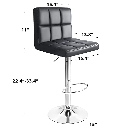 GUNJI Bar Stools Modern PU Leather Adjustable Barstools with Back Armless Hydraulic Kitchen Counter Height Swivel Bar Stool Set of 2 (Black)