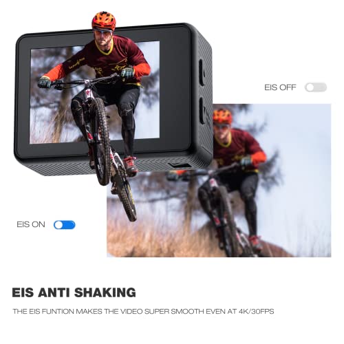 CAMWORLD Action Camera 4K 24MP Ultra HD WiFi Dual Color Screen Waterproof Camera EIS 131FT Underwater Cameras 170 Degree Wide Angle, 2 Rechargeable Batteries and Accessories Kit