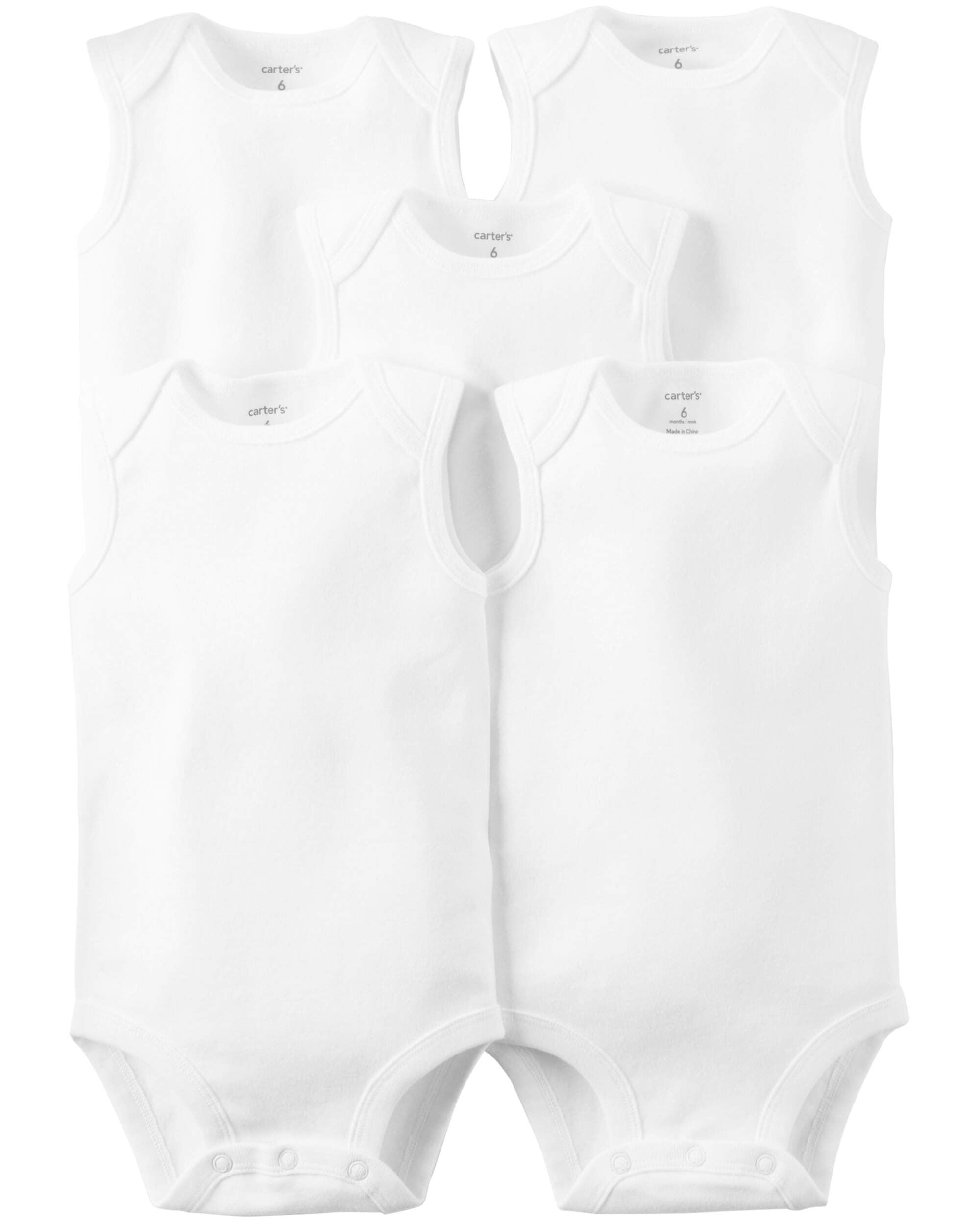 Carters Unisex Baby 5-Pack Sleeveless Original Bodysuits, White, 24M