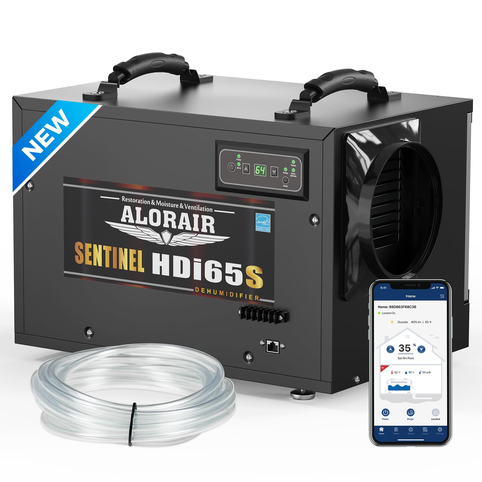 AlorAir Commercial Dehumidifier with Pump Drain Hose, 190 Pints Smart WiFi Large Capacity Industrial Dehumidifier for Basements, Garages & Job Sites, 5 Years Warranty, Green (Black)