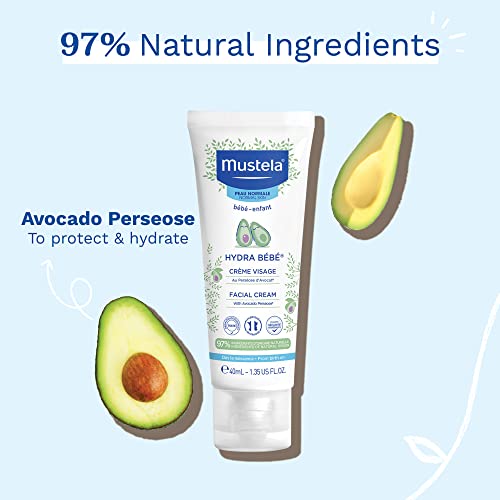 Mustela Hydra Bebe Face Cream - Daily Baby Moisturizer with Natural Avocado, Jojoba Oil - 1.35 fl. oz