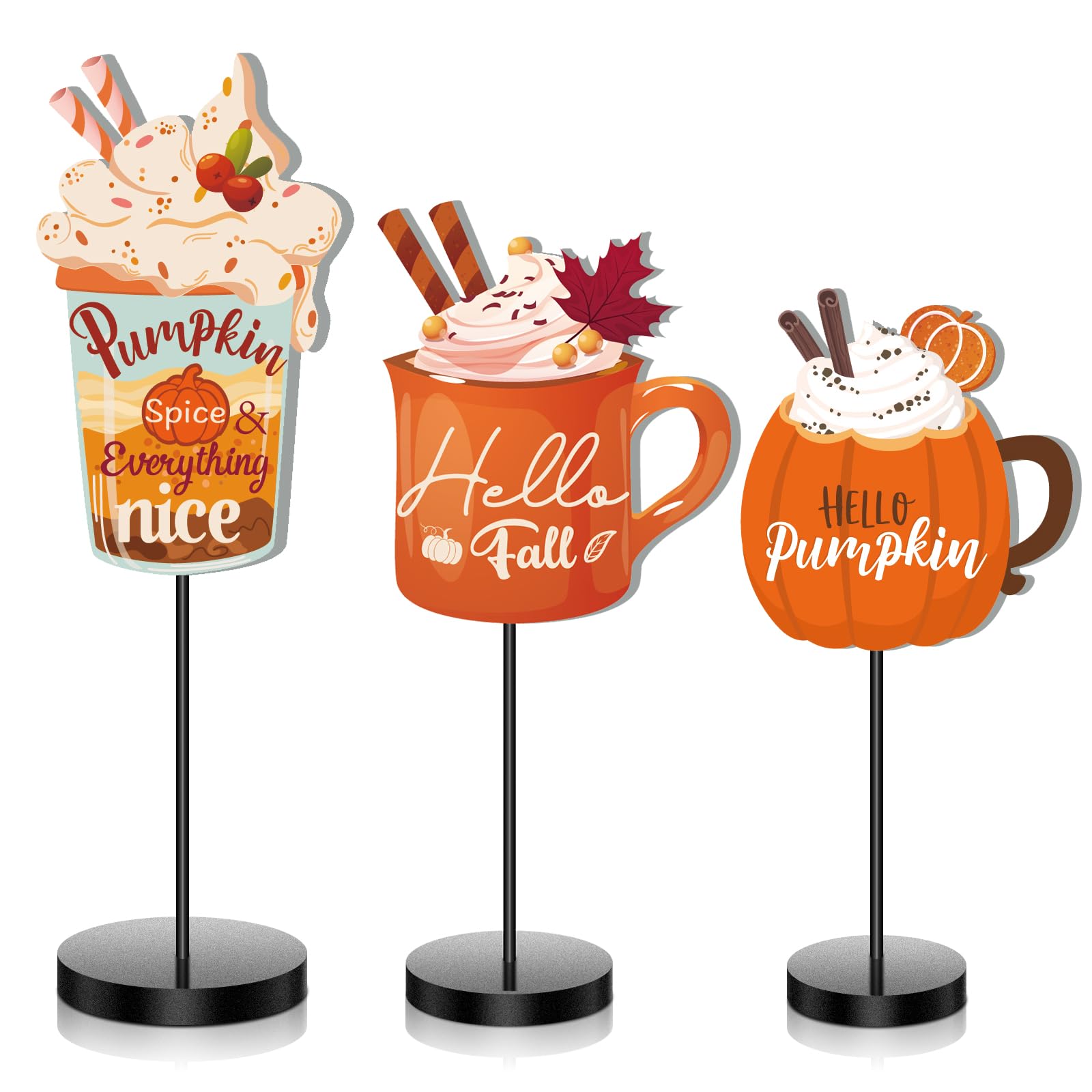 3 Pcs Fall Thanksgiving Wood Table Decor Fall Coffee Bar Decor Pumpkin Mug Maple Leaf Wooden Sign Fall Table Centerpieces for Autumn Thanksgiving Decorations Indoor Outdoor