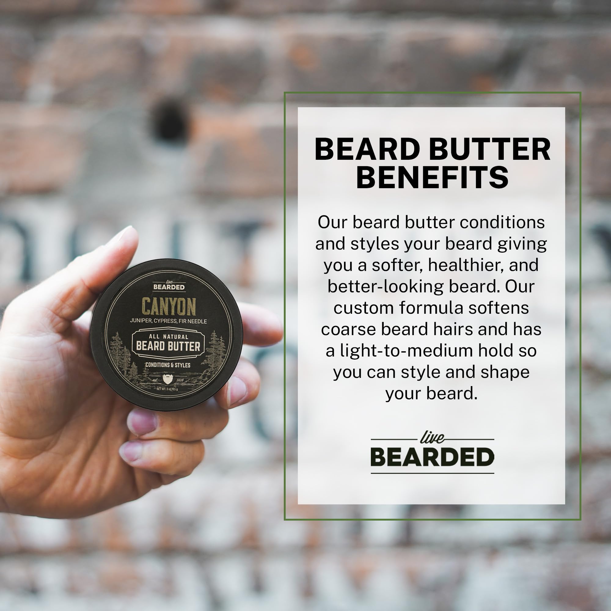 Live Bearded Beard Butter, 3 fl oz - Made in the USA - All-Natural Leave-in Conditioner and Softener with Shea | Canyon Scent - Juniper, Cypress, Fir Needle