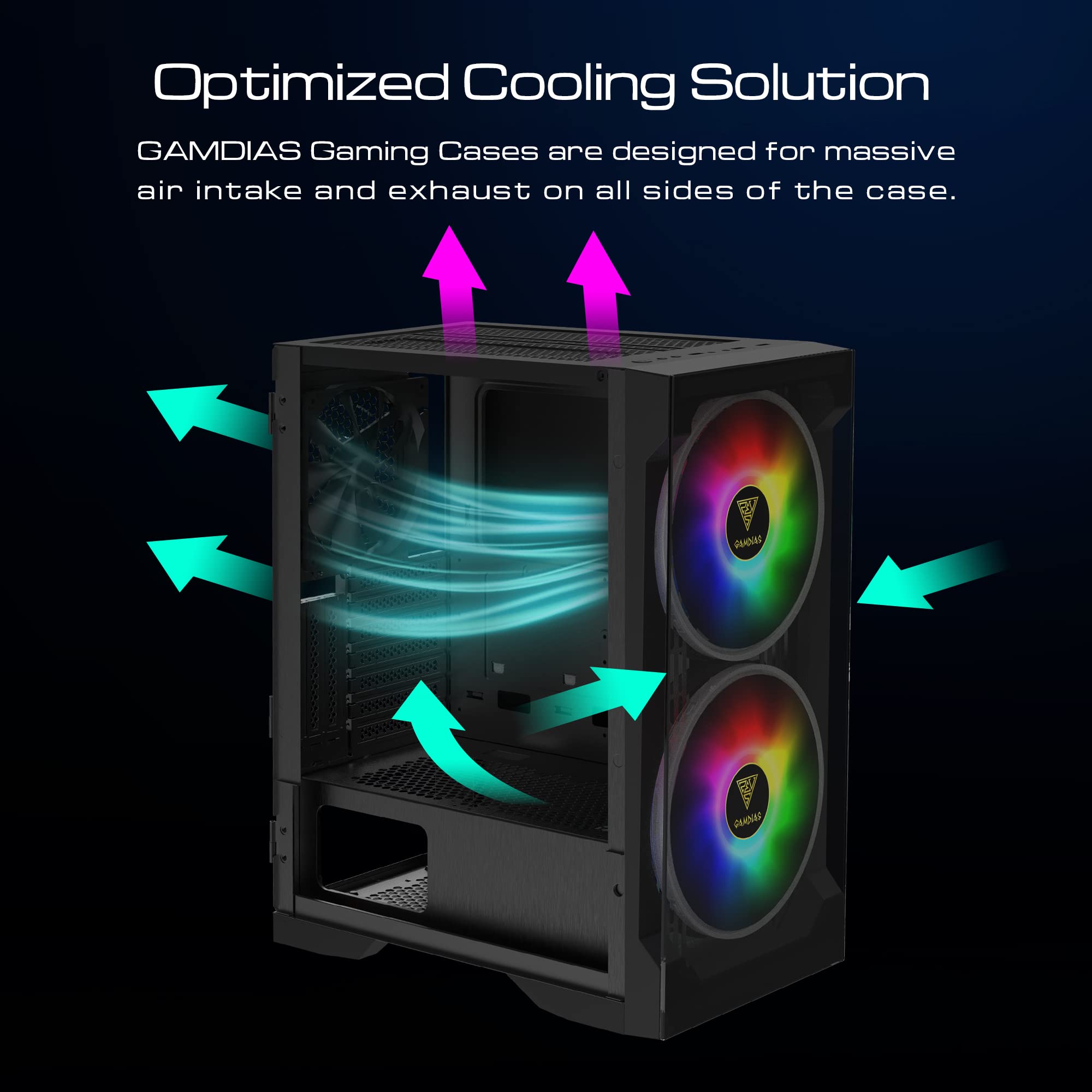 GAMDIAS Apollo E2 Elite Gaming Case Mid Tower ATX 2 x 200mm ARGB Fan Trapezoidal Tempered Glass Panel with Tool Free Installation Tempered Glass Window (Apollo E2 Elite) Black