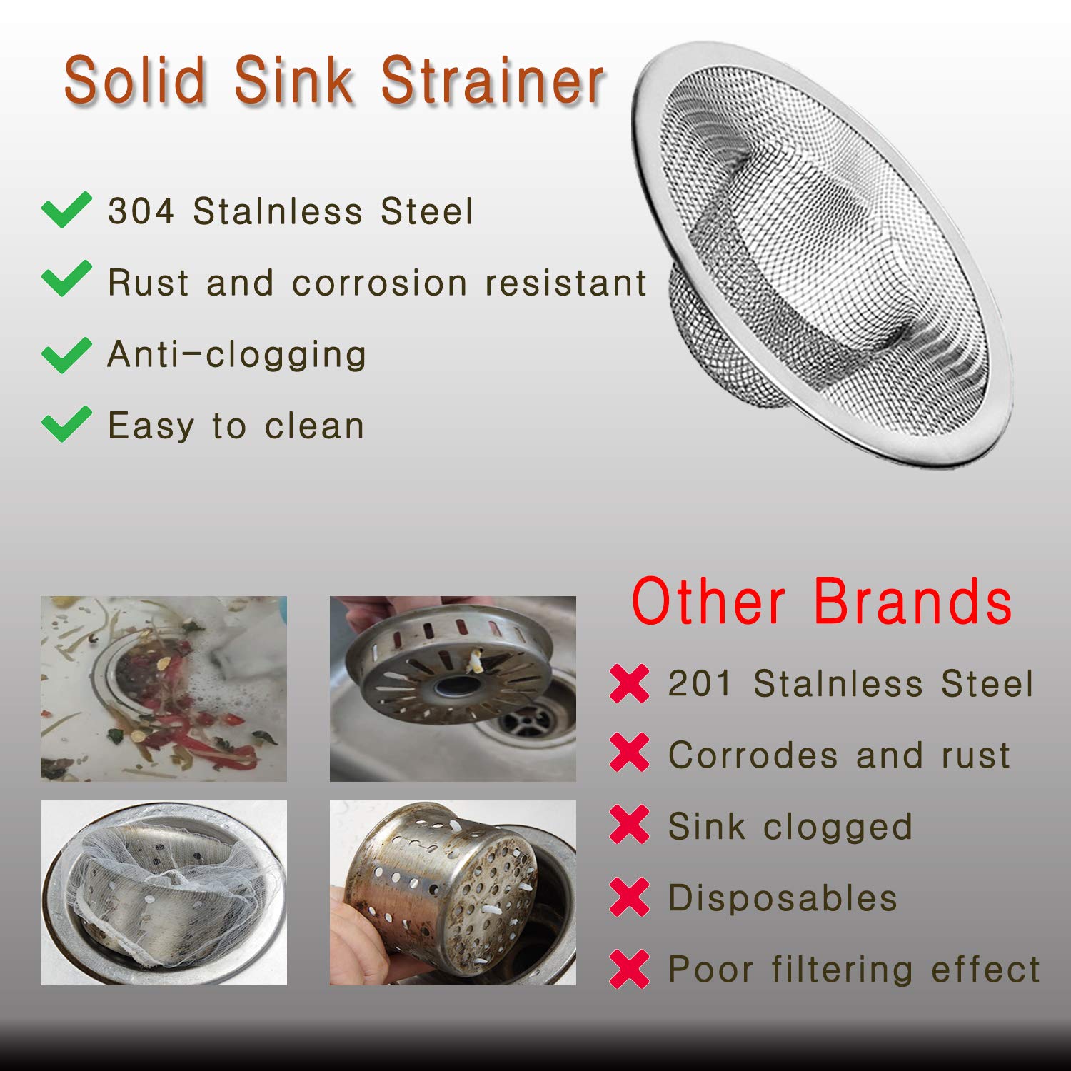 4pcs Heavy Duty Stainless Steel Slop Basket Filter Trap,3.54" Top / 1.65" Mesh Metal Sink Strainer,Perfect for Kitchen Sink/Bathroom Bathtub Wash Basin Floor Drain Balcony Drain Hole,Utility