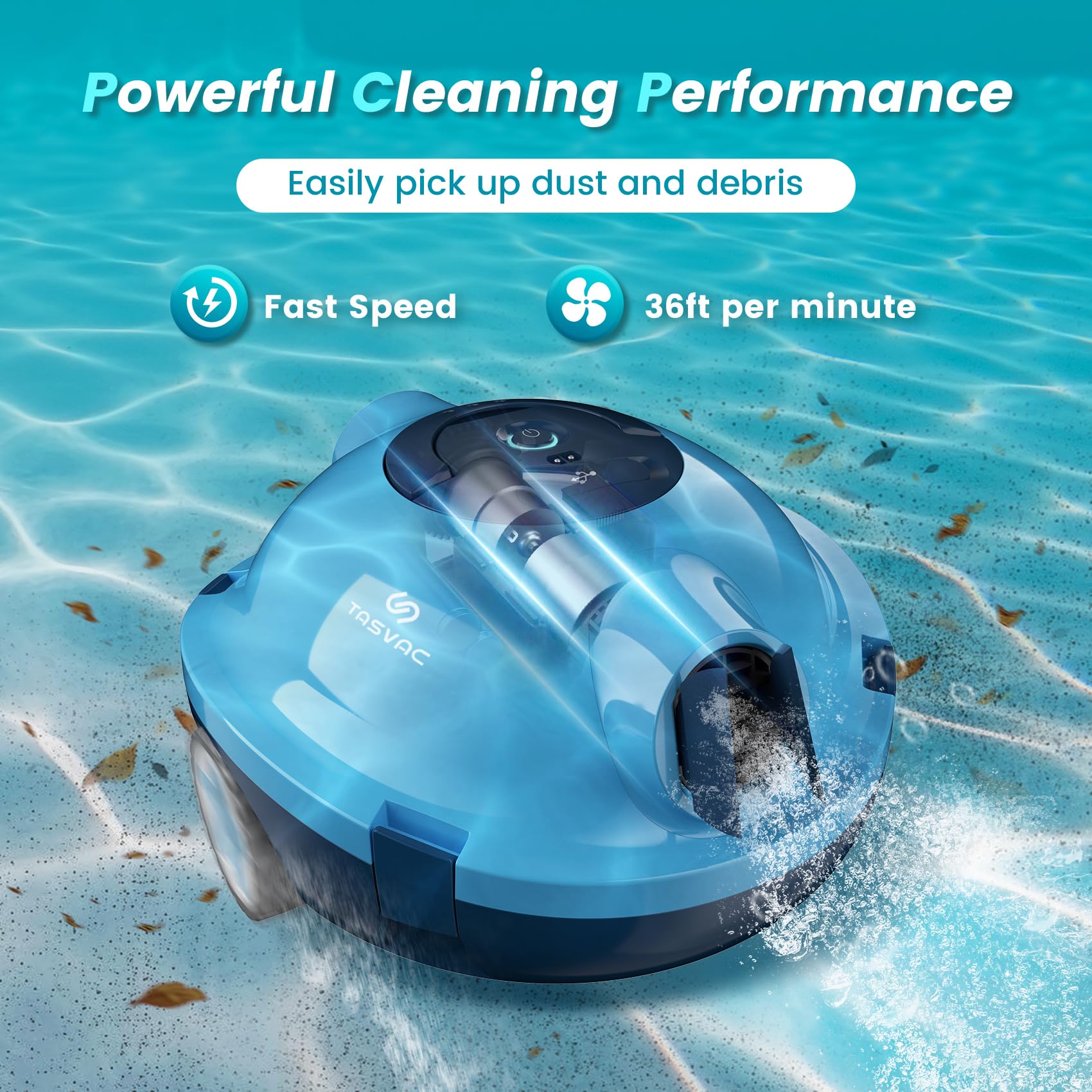 𝟮𝟬𝟮𝟯 𝙐𝙥𝙜𝙧𝙖𝙙𝙚 TASVAC Cordless Robotic Pool Cleaner, Automatic Pool Vacuum, 90 Mins Runtime, Powerful, Self-Parking, Lightweight, Ideal for Flat Above/In-Ground Pool up to 65 Feet/1100 Sq.Ft
