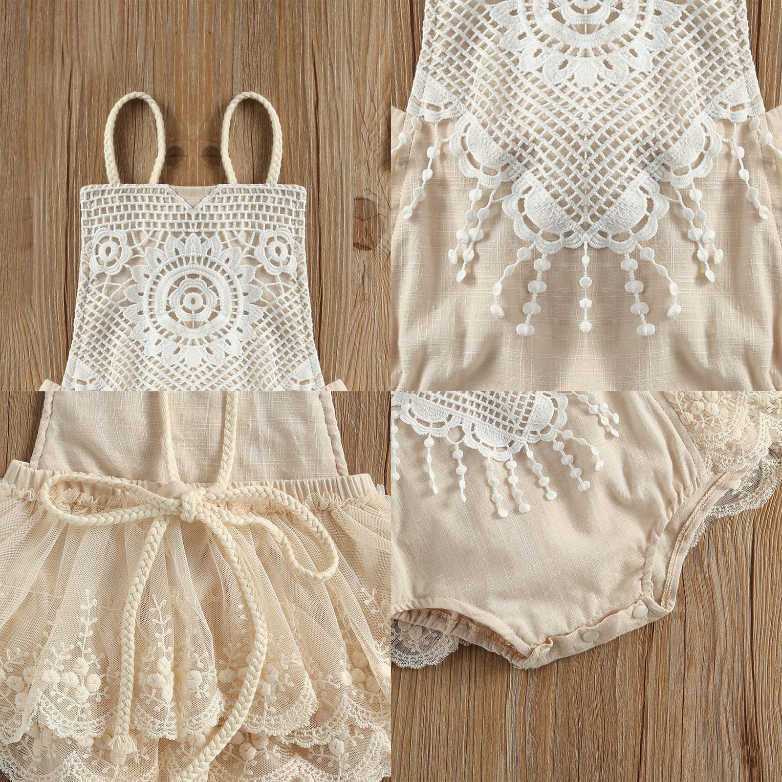 Newborn Infant Baby Girl Romper Bodysuit Jumpsuit Outfits Lace Romper Ruffle Sleeveless Backless Tutu Dress Clothes
