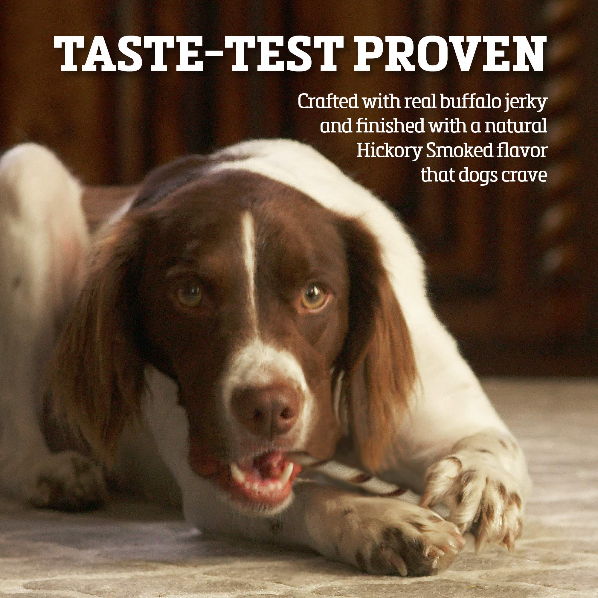 Buffalo Range Rawhide Dog Treats | Healthy, Grass-Fed Buffalo Jerky Raw Hide Chews | Hickory Smoked Flavor | Jerky Twist, 40 Count