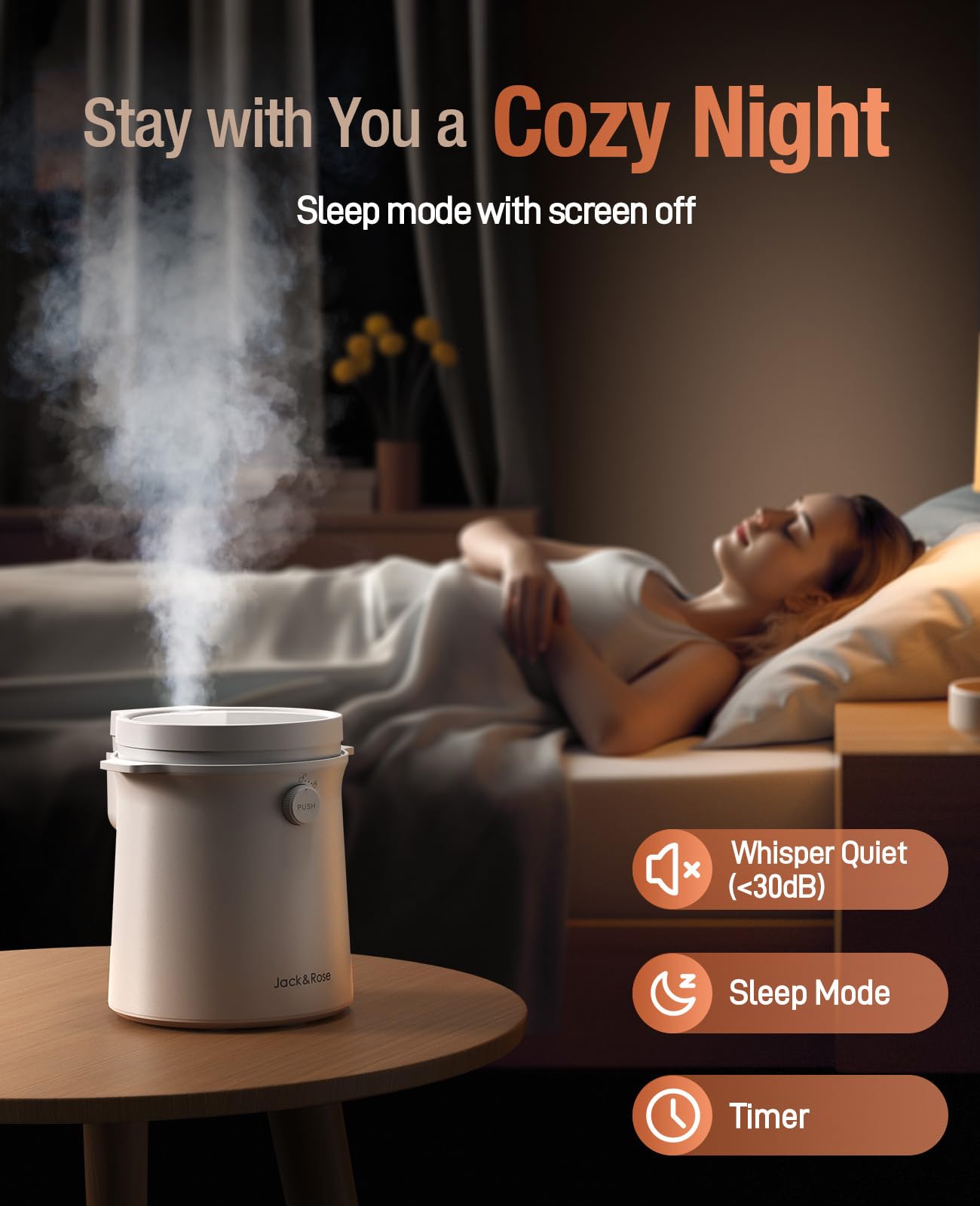 3L Stainless Steel Humidifier Easy Clean with Steam Warm Mist, Dishwasher Safe Humidifier for Bedroom, with Sleep Mode, Timer and Auto-off Setting