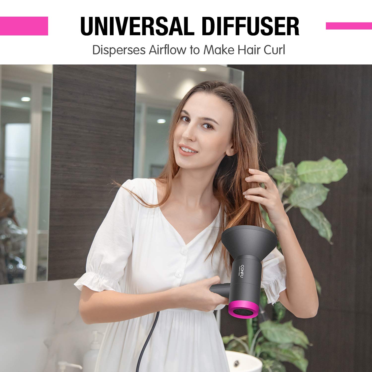 Hair Dryer CONFU Blow Dryer 1600W Ionic Hairdryer Portable Blowdryer with Diffuser Lightweight Quick Drying ETL Certified for Home & Travel (Dark Grey)