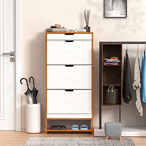 GLS Shoe Storage Cabinet Wood with Doors and Shelves,Shoe Storage Rack Organizer with 4 Fold Out Drawers for Bedroom & Mudroom & Entryway