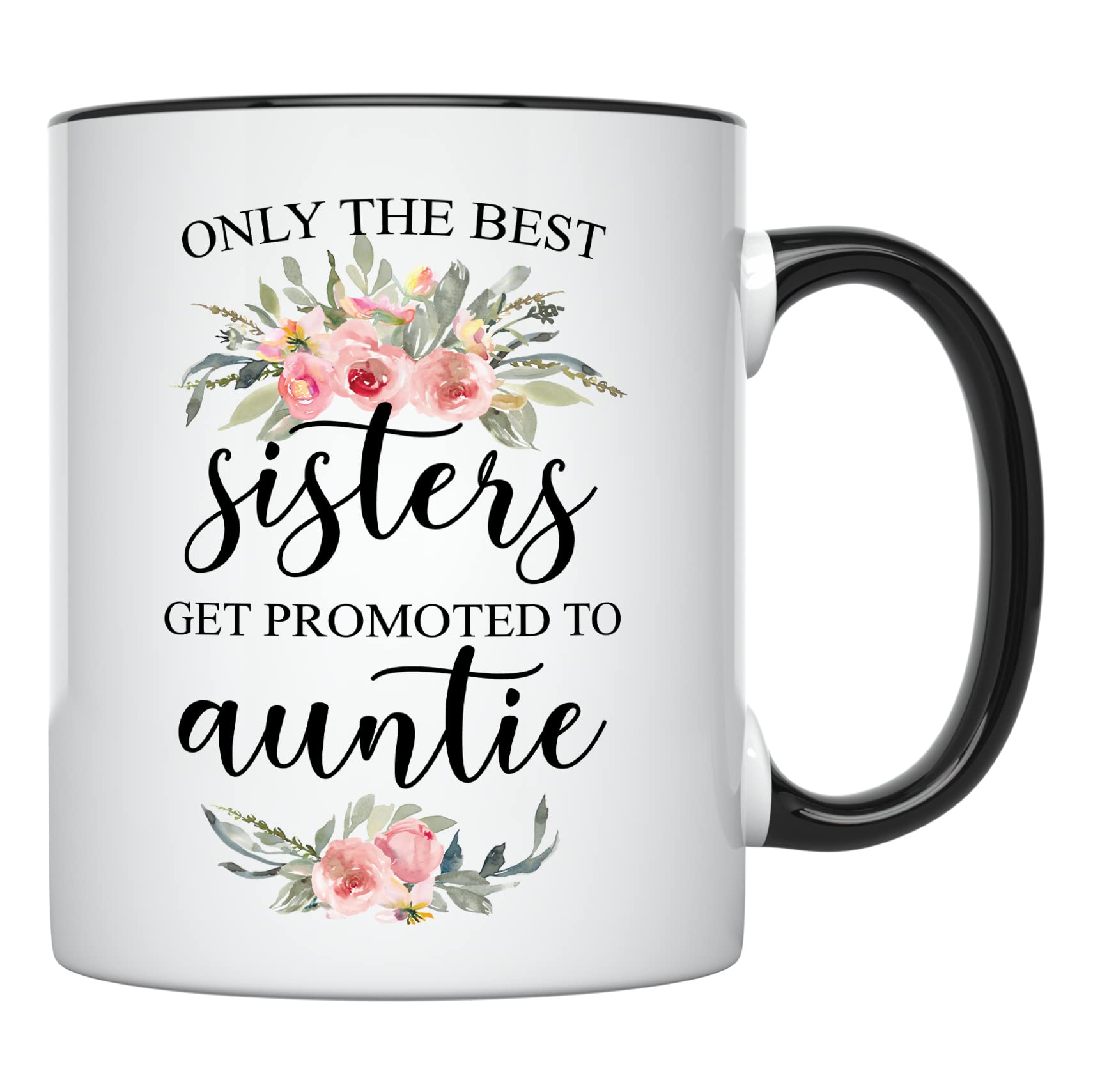 YouNique Designs Promoted to Auntie Mug, 11 Ounces, Pregnancy Announcement for Aunt Again, Going To Be An Aunt, Gonna Be An Aunt, Aunt Pregnancy Announcement Mug, Baby Announcements (Black Handle)