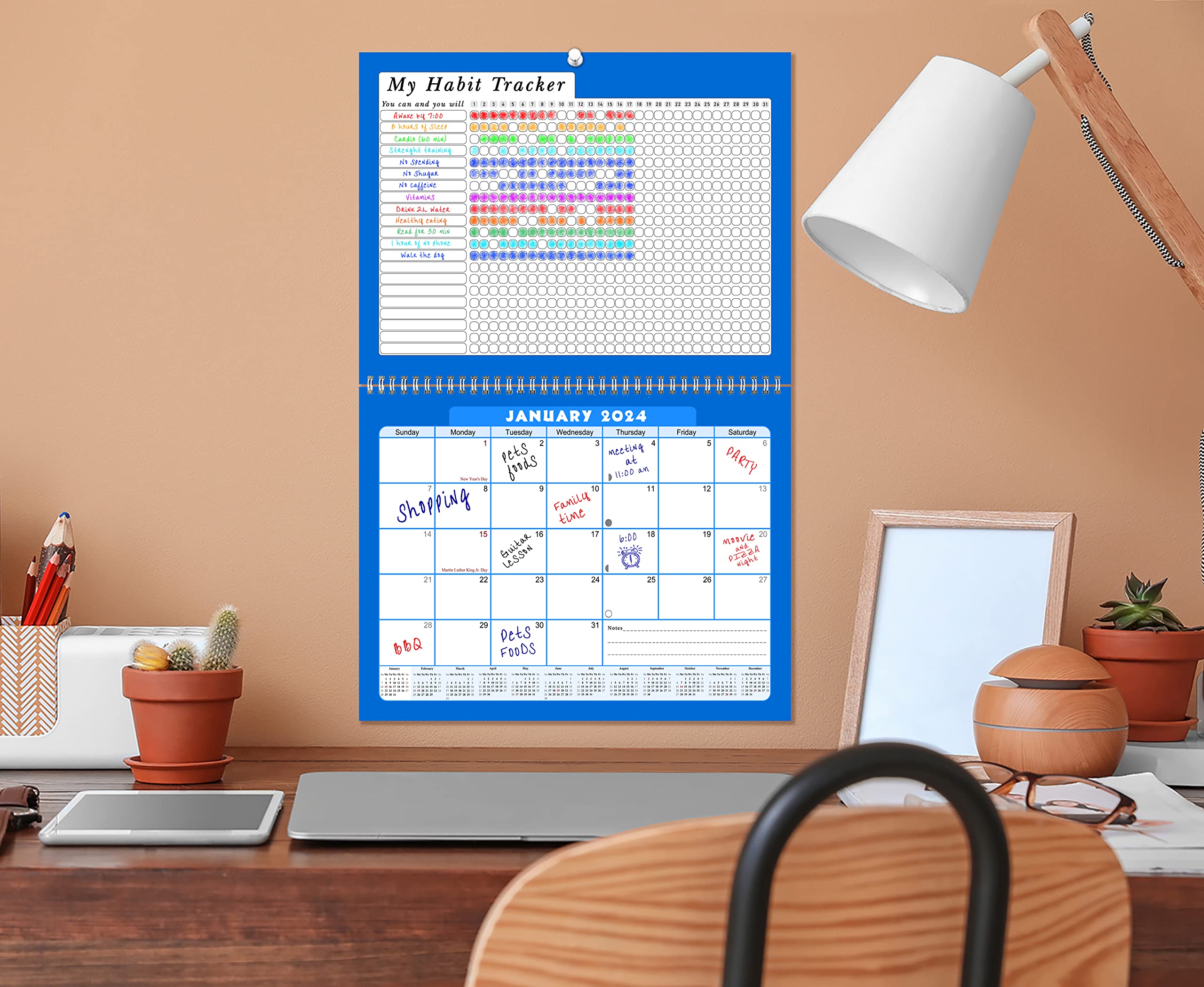 2024 Monthly Desktop/Wall Calendar/Planner - Habit Tracker - Daily, Weekly & Monthly Goal Motivational Habit Tracking Journal Inspirational - (Edition #06)