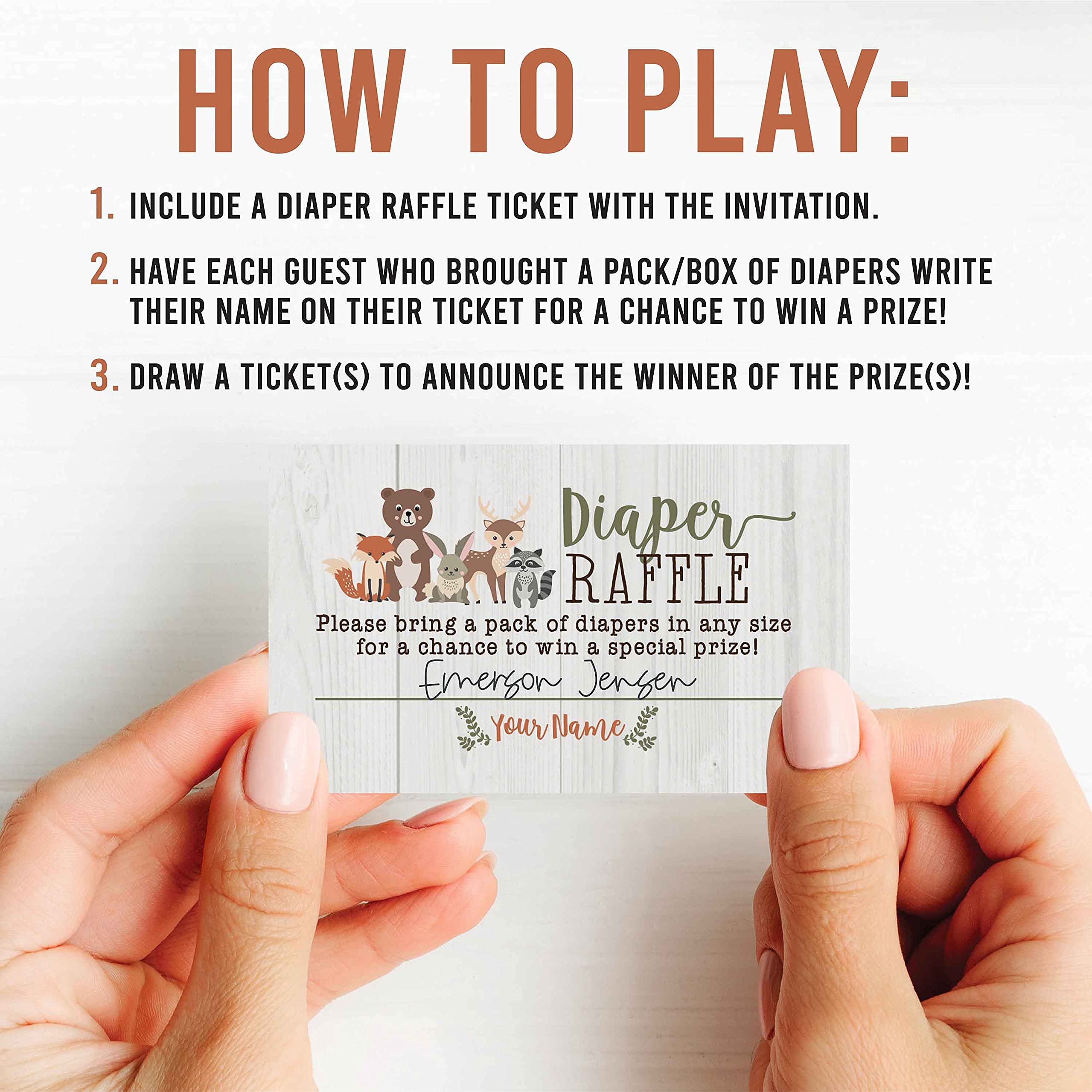 Hadley Designs - Rustic Woodland Animals Baby Shower Invitations, Book Request Baby Shower Guest Book Alternative, Diaper Raffle Tickets - 25 Cards