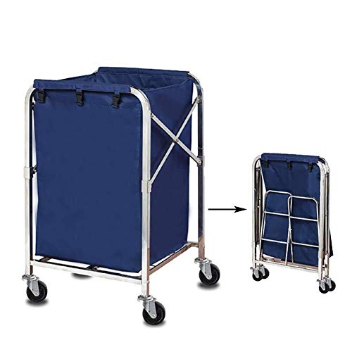 Removable Bags with Laundry Basket Folding Linen Cart on Wheels for Commercial, Industrial Laundry Hamper with Blue Canvas Liner, Hospital Clothes Storage Cart,100 kg Load