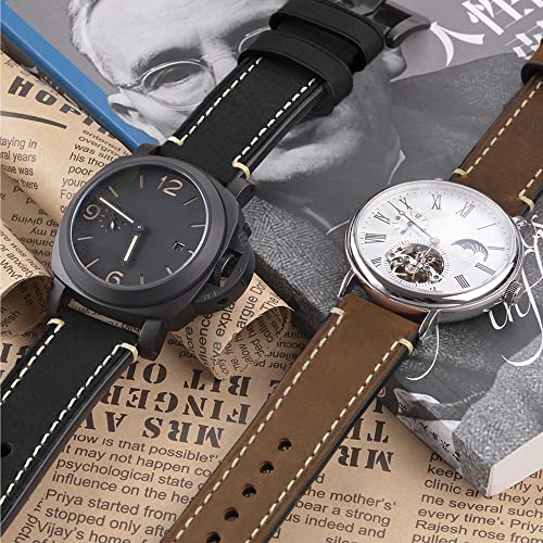 EACHE 22mm Leather Watch Bands for Men, Crazy Horse Genuine Leather Handmade Watchbands,Brown Leather Watch Strap with Black Buckle
