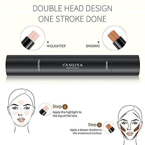 Mysense 6 Colors Cream Contour Stick,Contouring Concealer Highlighter Stick,Double Head Body Face Brightens & Shades Make Up Foundation Cream Pen,3pcs