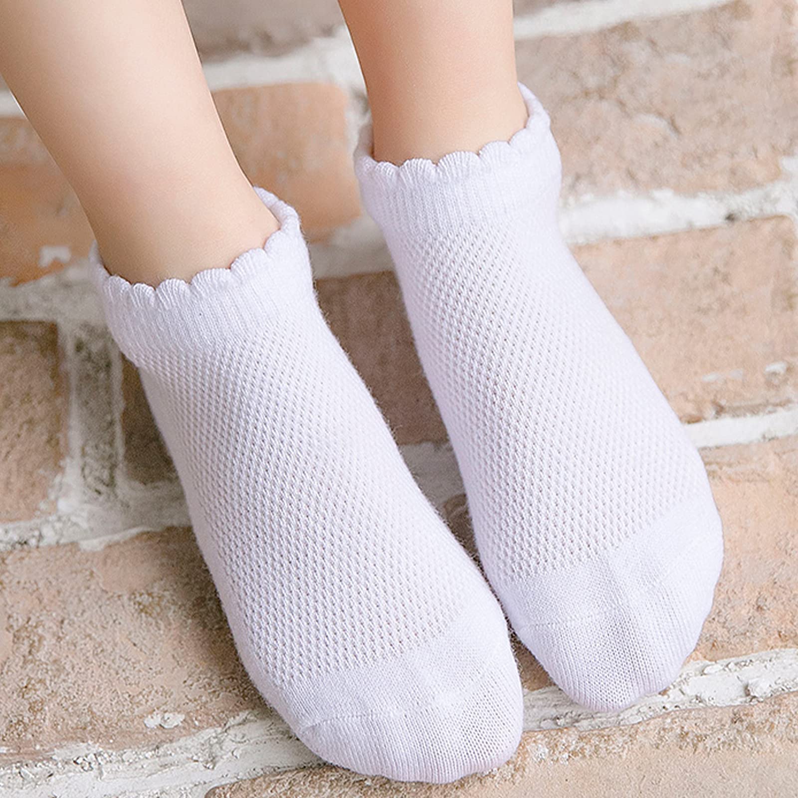 Looching 5 Pack Baby Girls Boys Mesh Thin Socks Cotton White Kids Toddler Soft No Show Ankle Socks 1-12T Kids