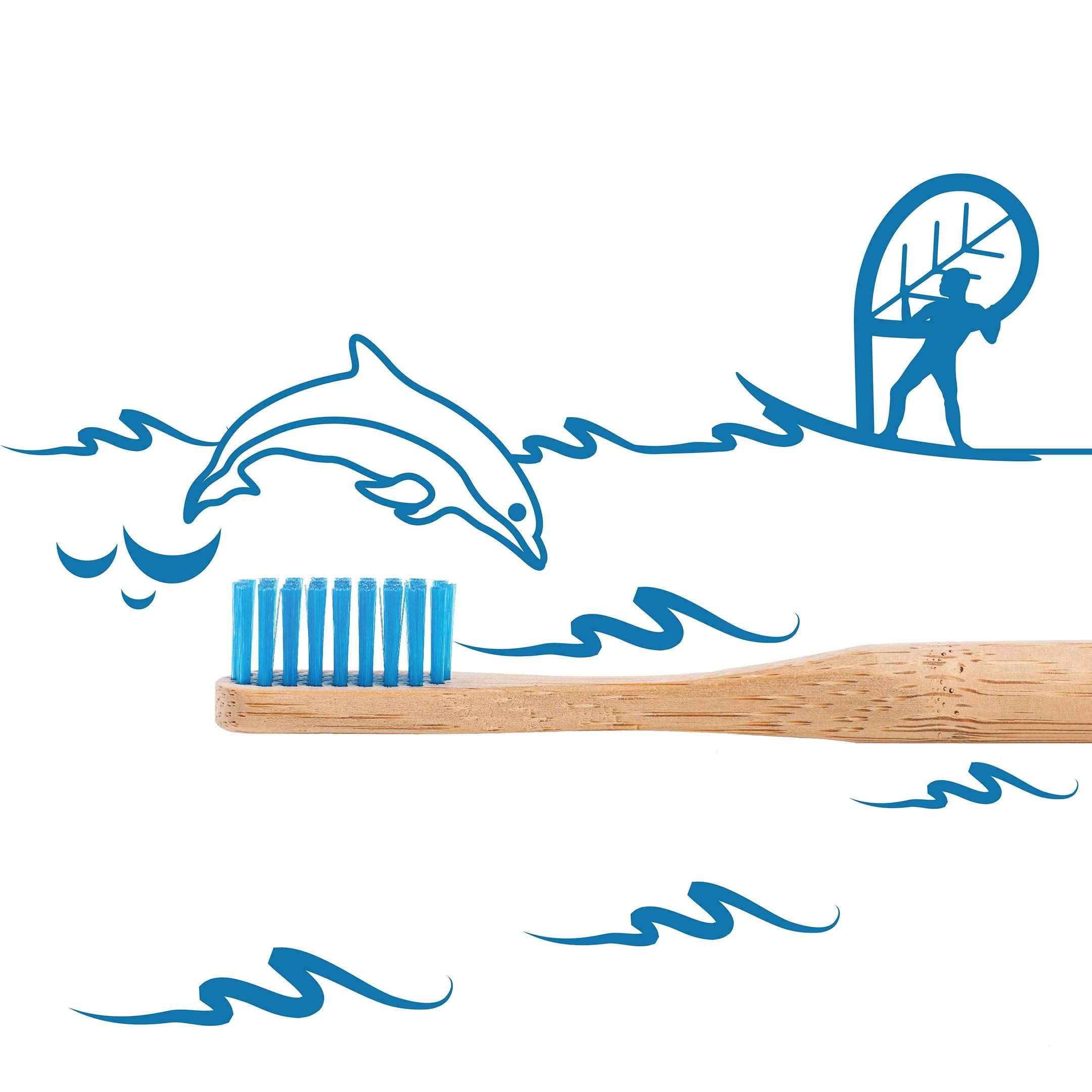 MamaP Blue Bamboo Toothbrush Set - Eco-Friendly - 100% Natural - Bamboo Toothrush - Soft Nylon Bristles - Recyclable & Compostable Toothbrushes for Adults - Blue - Pack of 3