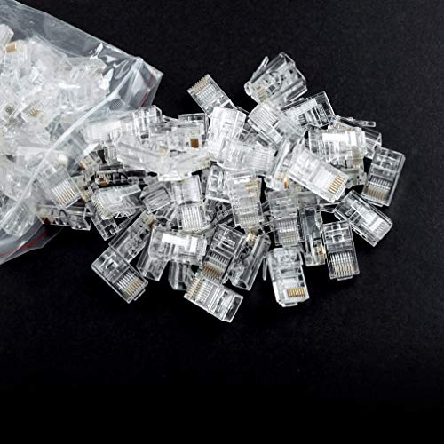 CAT5E RJ-45 UTP Connectors, RJ-45 Crimp Ends 8P8C Network Modular Plugs with Flexible Latch, 100-Pack
