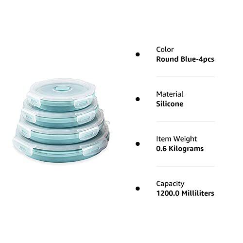 CARTINTS Silicone Collapsible Food Storage Containers-Prep/Storage Bowls with Lids – Set of 4 Round Silicone Lunch Containers – Microwave and Freezer Food Containers (Blue)